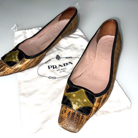 Prada | Shoes | Vintage Prada Snakeskin Leather And Gold Medallion ...